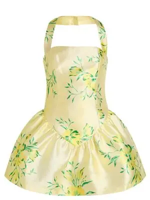DE LA VALI Aura Floral-print Faille Mini Dress - Yellow
