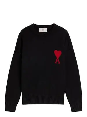 Ami Logo-Intarsia Wool Jumper Black