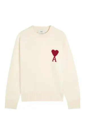 Ami Logo-Intarsia Wool Jumper Off White