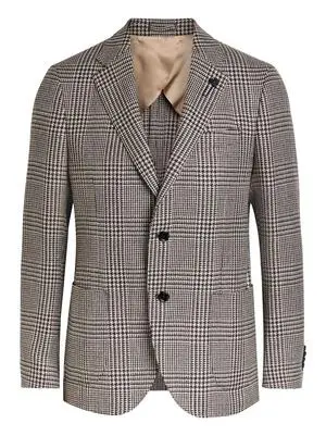 LARDINI Brown Houndstooth Wool And Silk-blend Designer Blazer Uk40/l