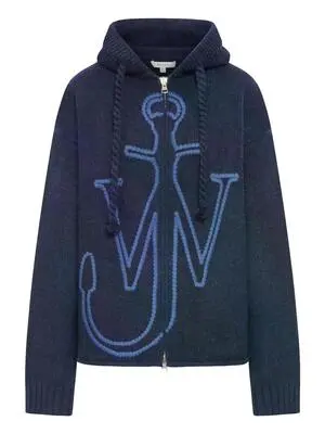 JW Anderson Anchor-embroidery Wool Zip-up Hoodie - Blue