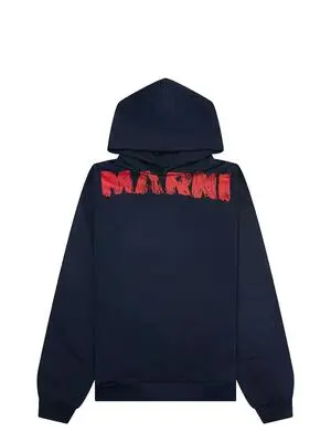 Marni Brushstroke Logo-print Hoodie - Blue