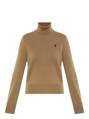 Ami Logo-embroidered Turtleneck Sweater - Neutrals