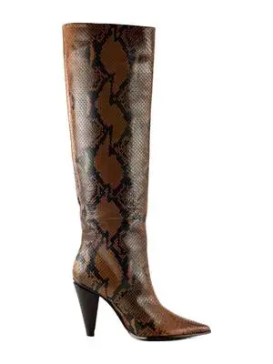 Roberto Festa 80mm Snake-print Pointed Boots - Brown