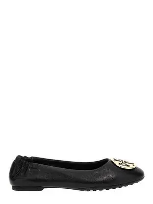 Tory Burch Logo Leather Ballet Flats - Black
