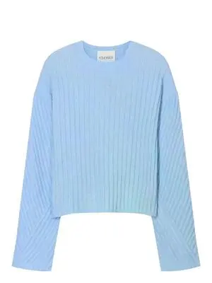 Closed Ribbed Crew Neck Sweater - Blue