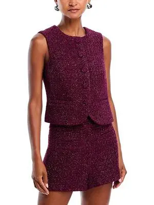 Aqua Boucle Tweed Vest - Cherry Lacquer