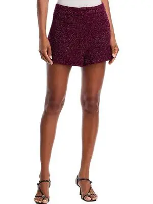 Aqua Boucle Tweed Shorts - Cherry Lacquer