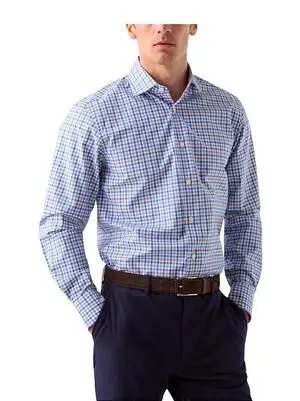 Robert Talbott Reynolds Bold Check Shirt In Contemporary Fit - Blue/flax