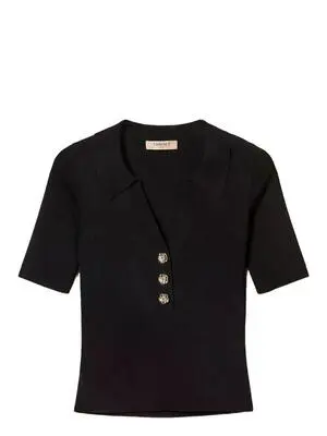TWINSET Jewel-button Polo Top - Black