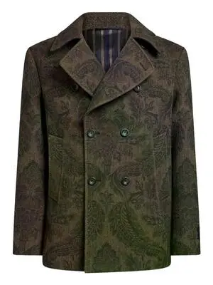 Etro Paisley Herringbone Pea Coat - Brown