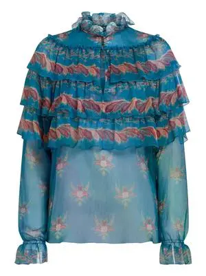 Etro Floral Print Silk Blouse - Blue