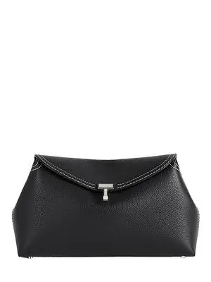 TOTÊME T-Lock Grained-Leather Convertible Clutch Black Grained-leather