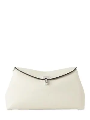 TOTEME T-Lock Grained-Leather Convertible Clutch Milk Grained-leather