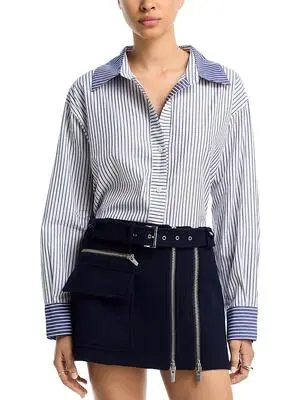 Aqua Contrast Stripe Button-up Shirt - Navy/white