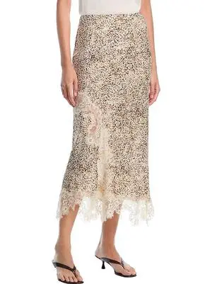 Aqua Lace Inset Midi Skirt - Brown Multi