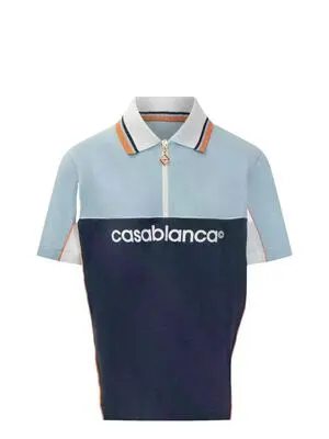 Casablanca Colour-block Zip-neck Polo - Blue