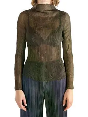 Issey Miyake Chiffon Twist 1 Pleated High-neck Top - Brown