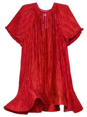 Simkhai Plissé Ruffled Mini Dress - Red