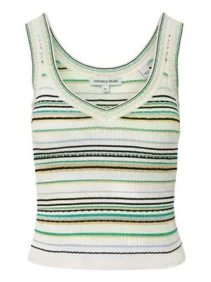 Veronica Beard Striped Ribbed Tank Top - Green