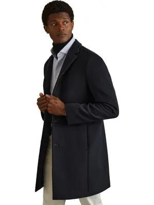 REISS Clark Wool Blend Epsom Overcoat - Navy