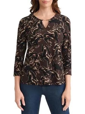 Jones New York Floral V-neck Jersey Top - Coffee Bean Multi