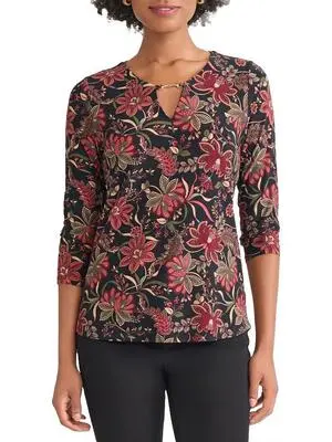 Jones New York Floral V-neck Top - Jones Black Multi