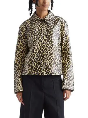 JIL SANDER Leopard Print Coated Linen Crop Jacket - Canvas Beige