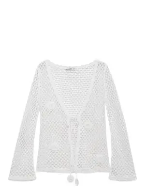 Mango Floral Tie-front Cardigan - White
