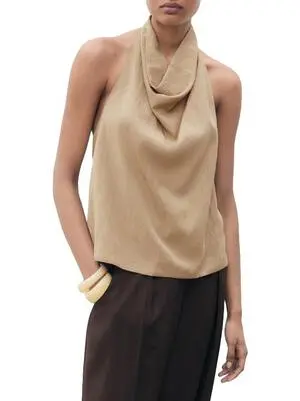 Mango Draped Halter Top - Beige