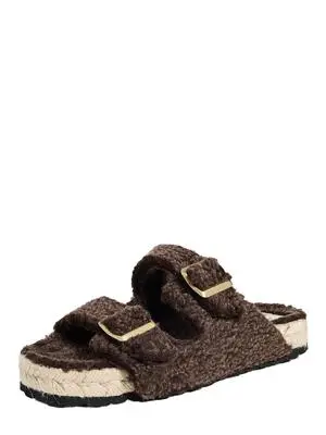 Manebí Nordic Faux Fur Sandals - Cocoa With Gold Buckles