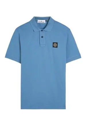Stone Island Logo Piqué Stretch-cotton Polo Shirt - Blue