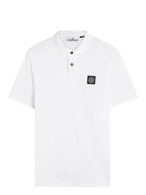 Stone Island Logo Piqué Stretch-cotton Polo Shirt - White