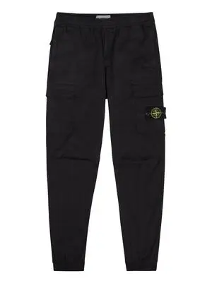 Stone Island Logo Stretch-cotton Cargo Trousers - Black