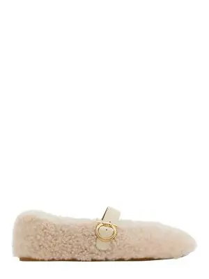 FERRAGAMO Shearling Ballet Flat Beige