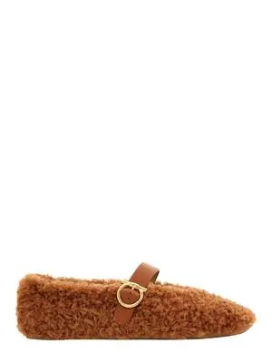FERRAGAMO Shearling Ballet Flat - Brown