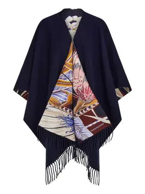 FERRAGAMO Cashmere And Silk Reversible Cape - Blue