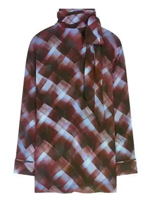Dries Van Noten Geometric-print Tie-neck Blouse - Red