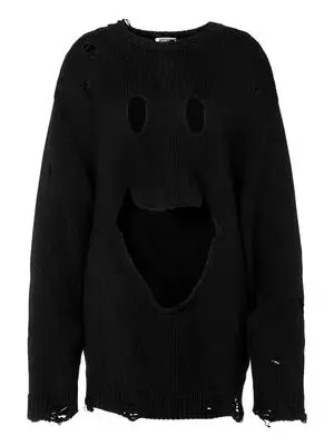 Moschino Smiley Face Distressed Sweater - Black