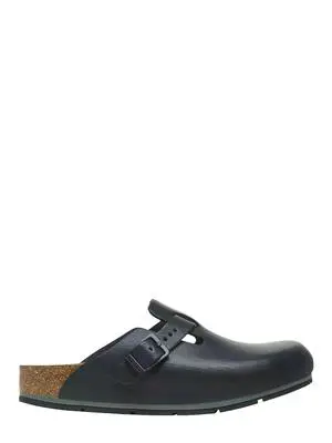 BIRKENSTOCK Buckle Leather Slippers Black