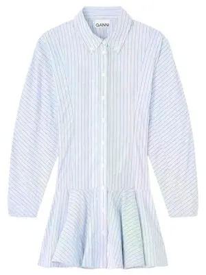 GANNI Striped Mini Shirt Dress - Blue