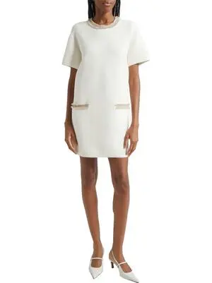 Emporio Armani Fringe Trim Shift Dress - Solid White