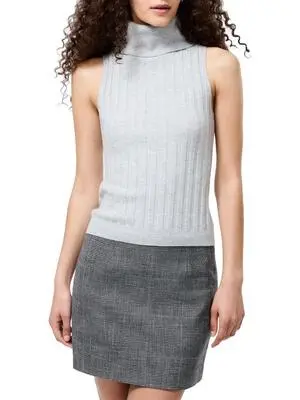 French Connection Rib Turtleneck Sleeveless Sweater Light Grey Melange