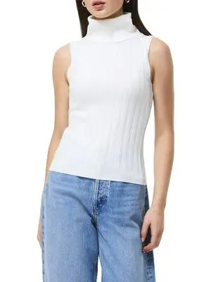 French Connection Rib Turtleneck Sleeveless Sweater Porcelain Cream