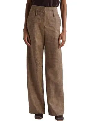 A.L.C. Liam Houndstooth Wide Leg Wool Pants - Tan Multi