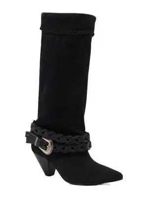 Free People Bridget Buckle Strap Slouch Boots - Faded Black Suede/lr