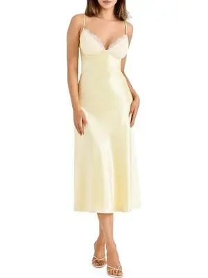 House Of Cb Felicity Lace & Satin Midi Dress - Yellow