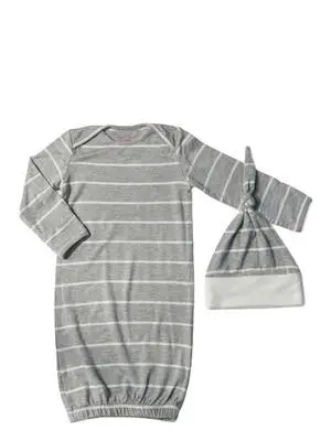 EVERLY GREY Long Sleeve Gown And Hat Set Heather Grey Stripe