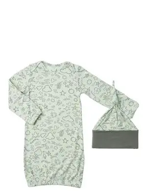 EVERLY GREY Long Sleeve Gown And Hat Set Sage Doodle
