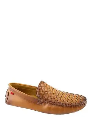 MARC JOSEPH NEW YORK Spring St Leather Venetian Weave Driver Loafer - Cognac Basket Napa